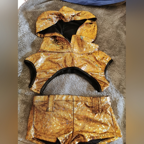 Dolls Kill | Shorts | 3 Piece Club Exx Black And Gold Holo Rave Wear ...